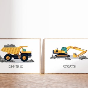 Construction Machinery, Set of 2, Construction Prints, Kids Wall Art ...