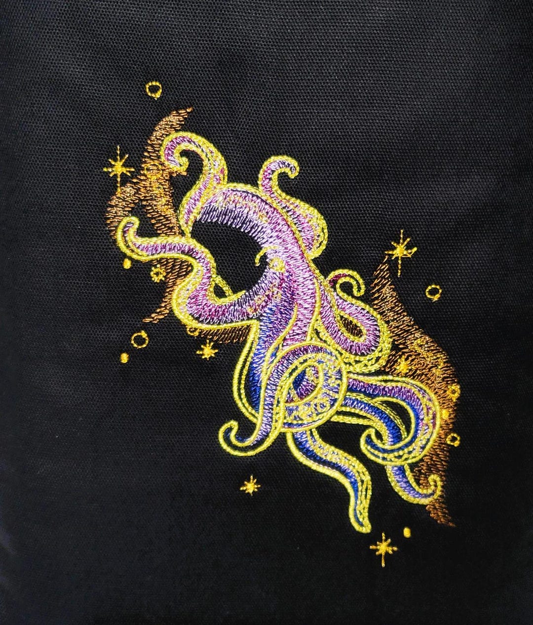 Cosmic Octopus Outer Space Stars Embroidered Book Bag Canvas Cover With ...