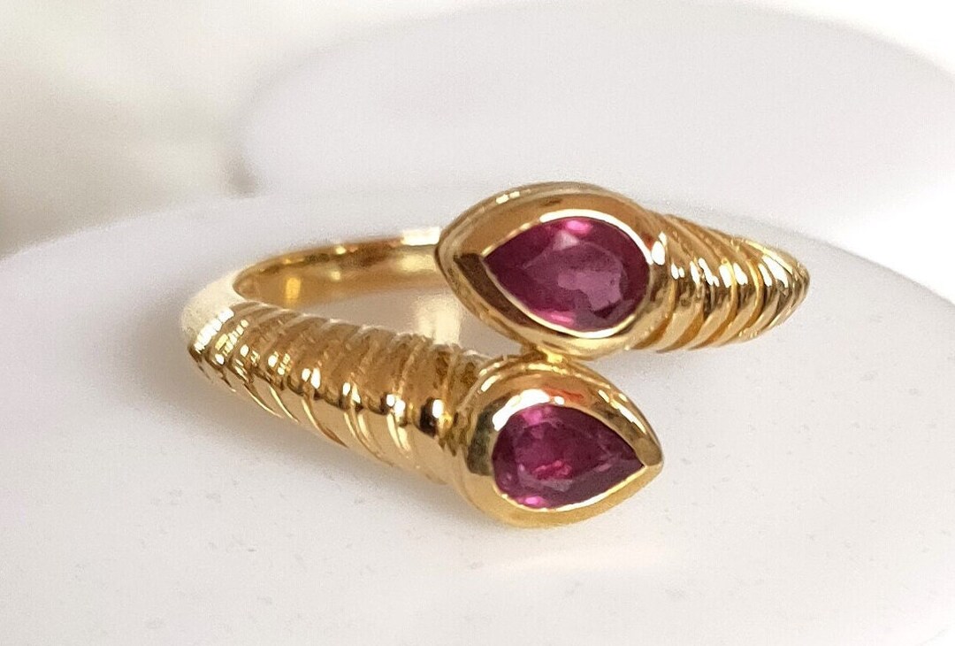 Ring - Ruby Bypass Ring in 18K YG Plated on Sterling Silver 1.174ct. (size Available) FREE ...