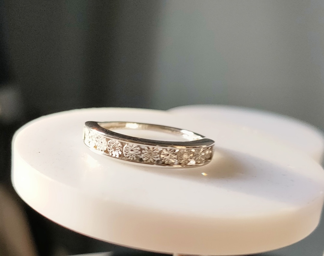 Ring - Diamond Half Eternity Band in Platinum Overlay Sterling Silver ...
