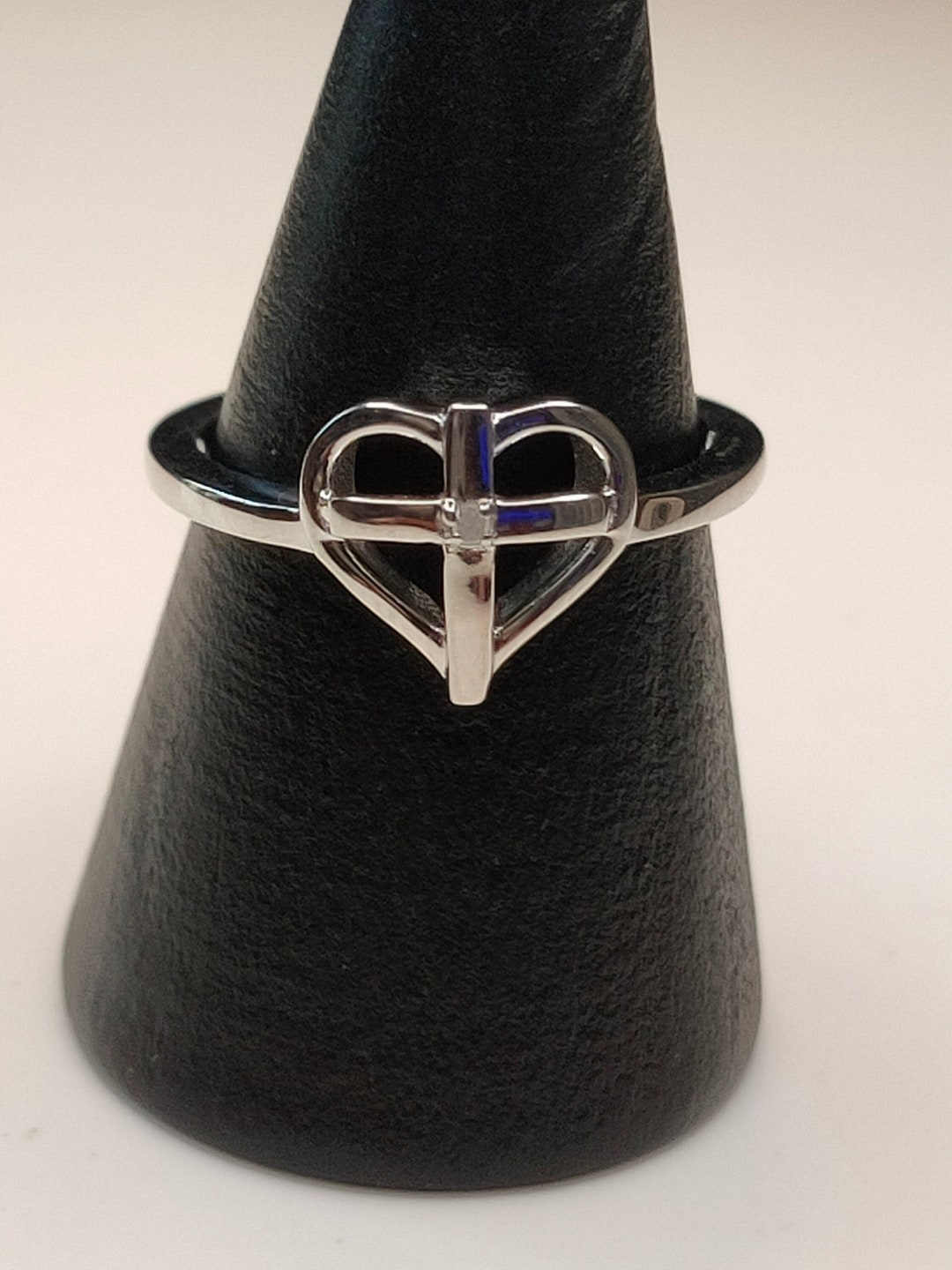 Diamond Heart Cross Ring: Platinum Overlay Sterling Silver (size ...