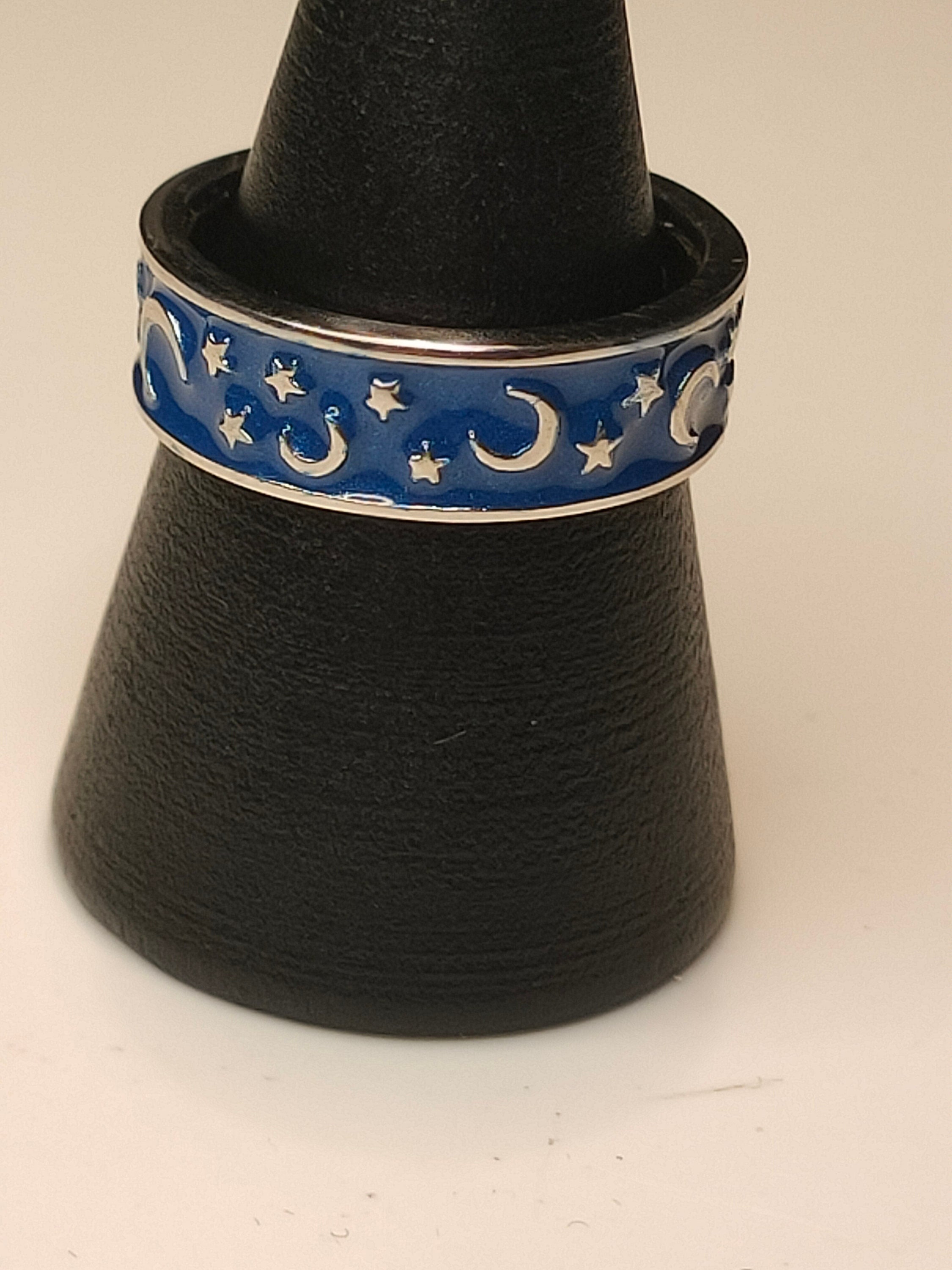Star/moon & Crescent Band Platinum Overlay Sterling Silver Ring (size M ...