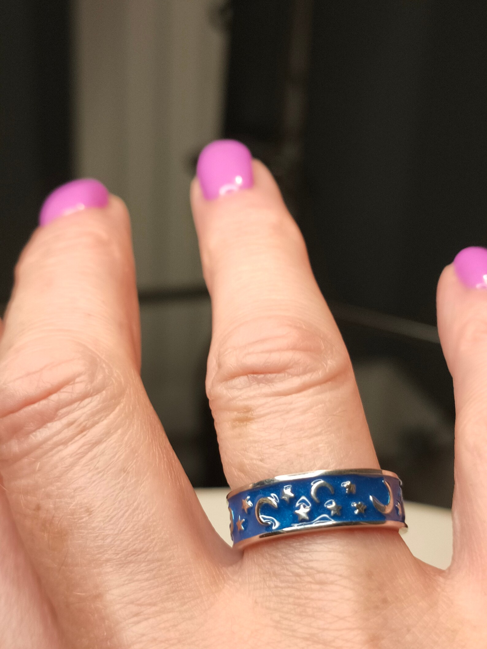 Star/moon & Crescent Band Platinum Overlay Sterling Silver Ring (size M ...