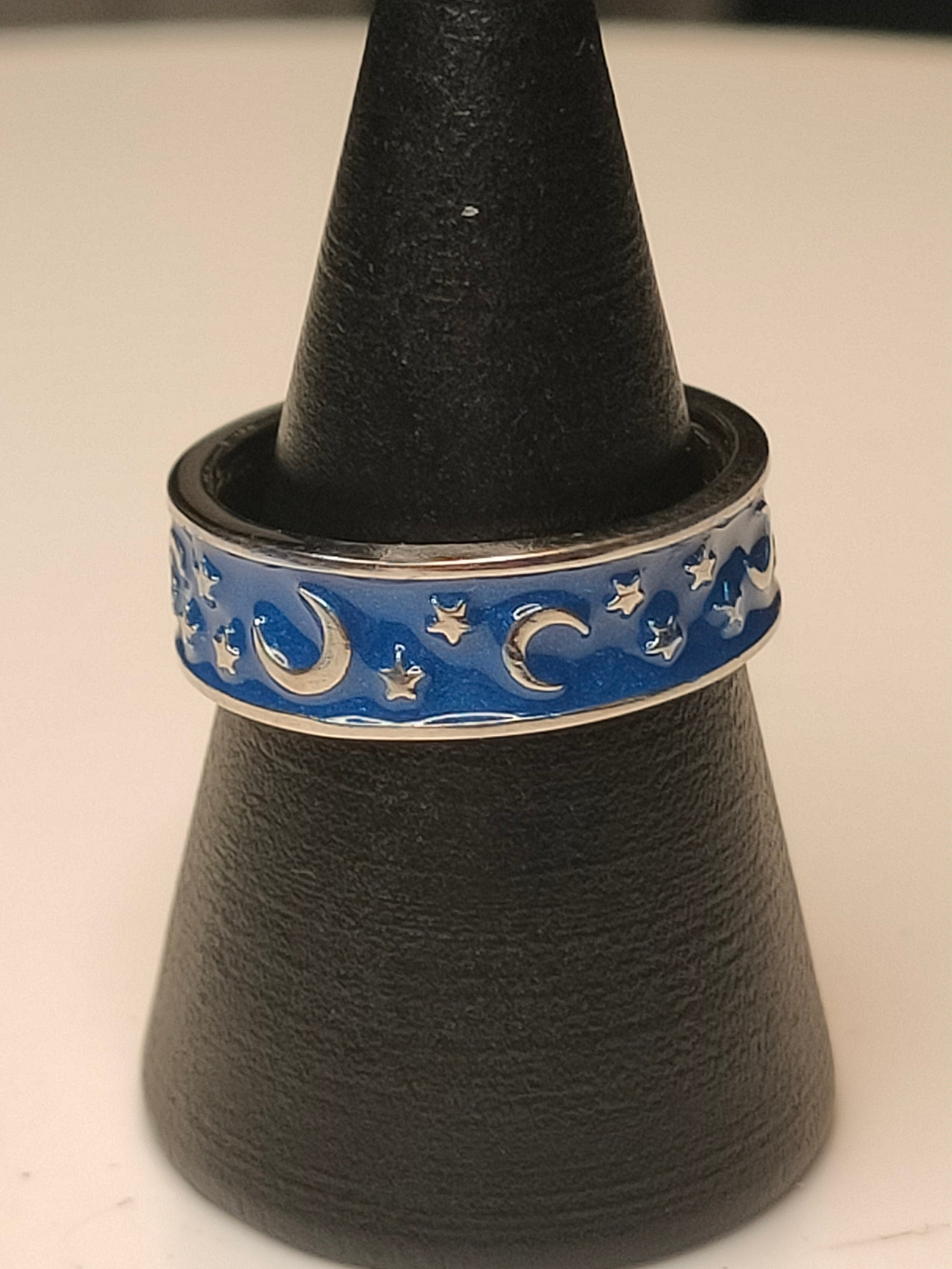 Star/moon & Crescent Band Platinum Overlay Sterling Silver Ring (size M ...