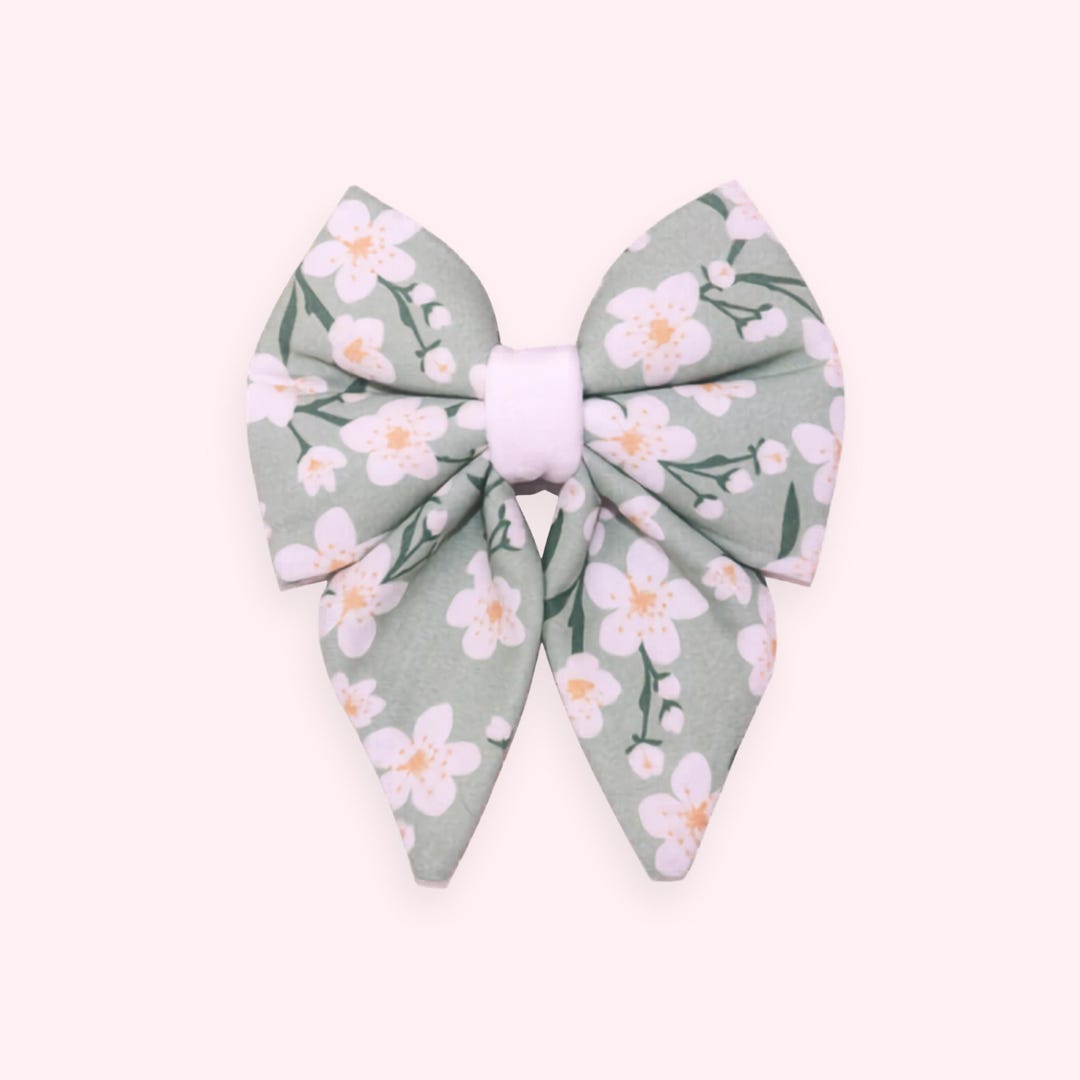 Sage Green Floral Dog Sailor Bow, Botanical Flower Pet Bowtie ...
