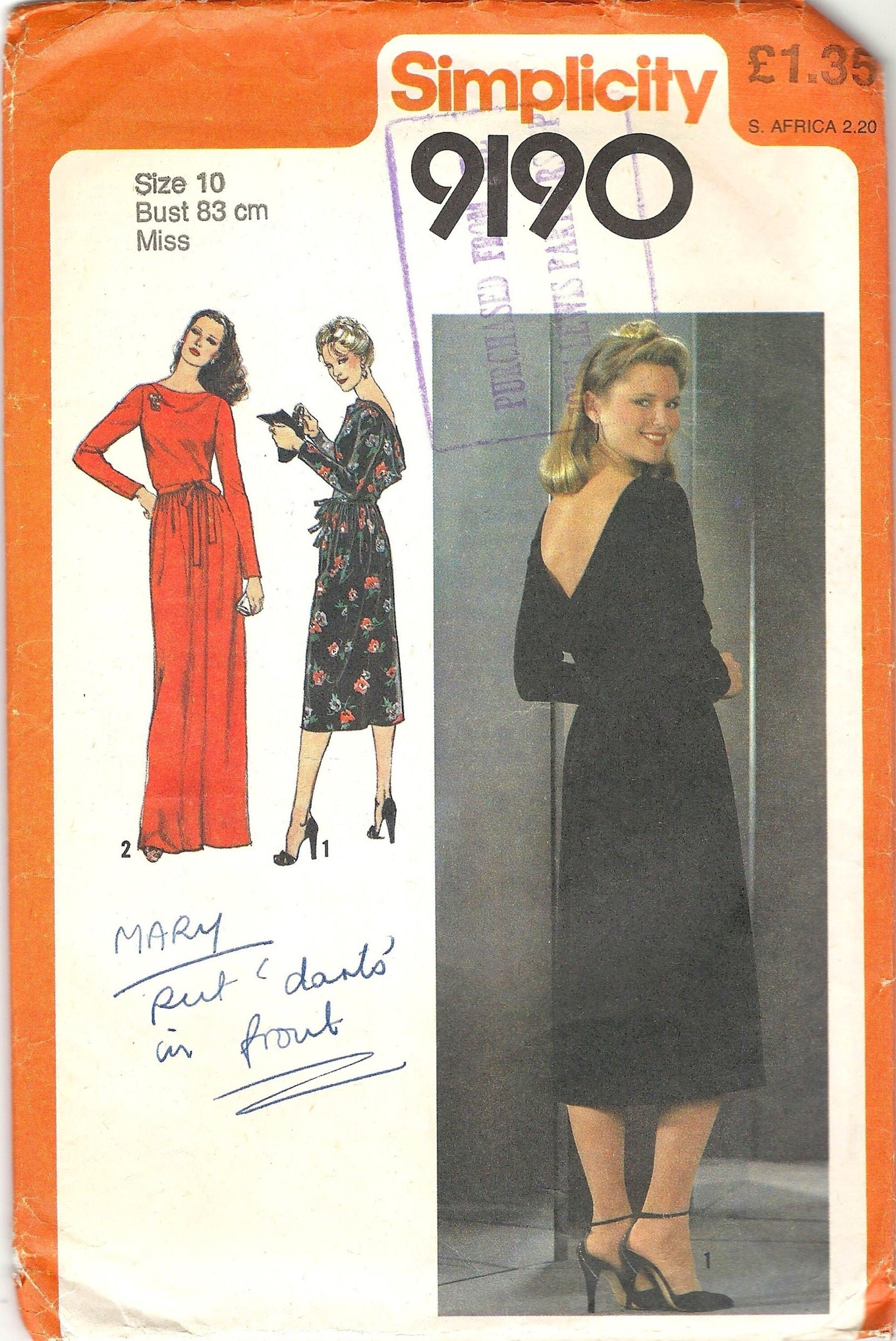 Sewing Simplicity 9190 1979 Backless Evening Dress Size 10 Vintage ...