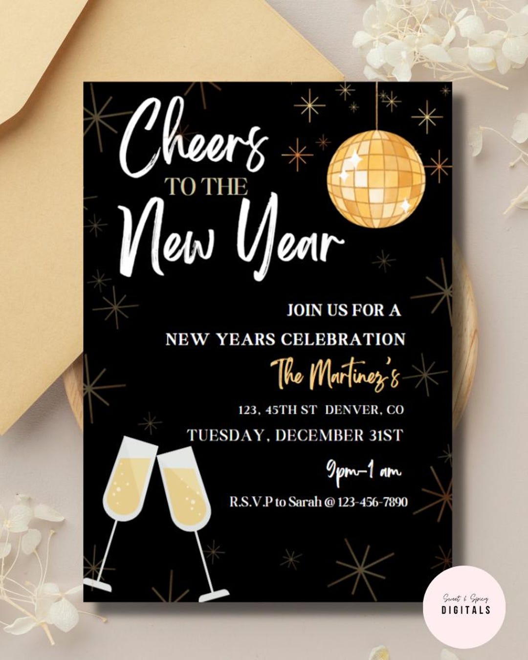 Digital Invitation | New Years | Instant Download | Party Invitations ...