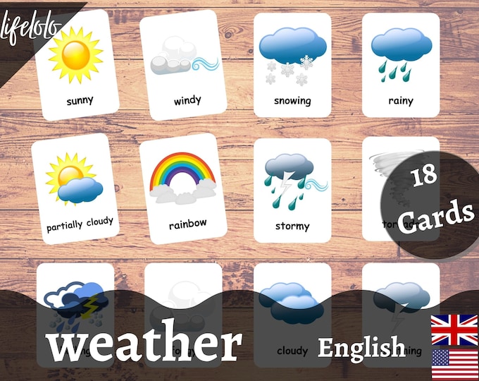 Weather Flashcards, Montessori Three-part Cards, Vocabulary Flash Cards ...