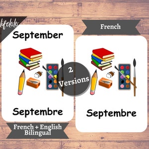 Months of the Year FRENCH Flash Cards, 12 Bilingual Cards, Montessori ...