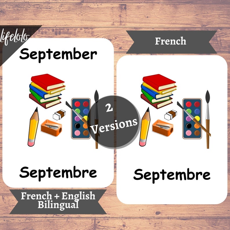 Months of the Year FRENCH Flash Cards 12 Bilingual Cards | Etsy