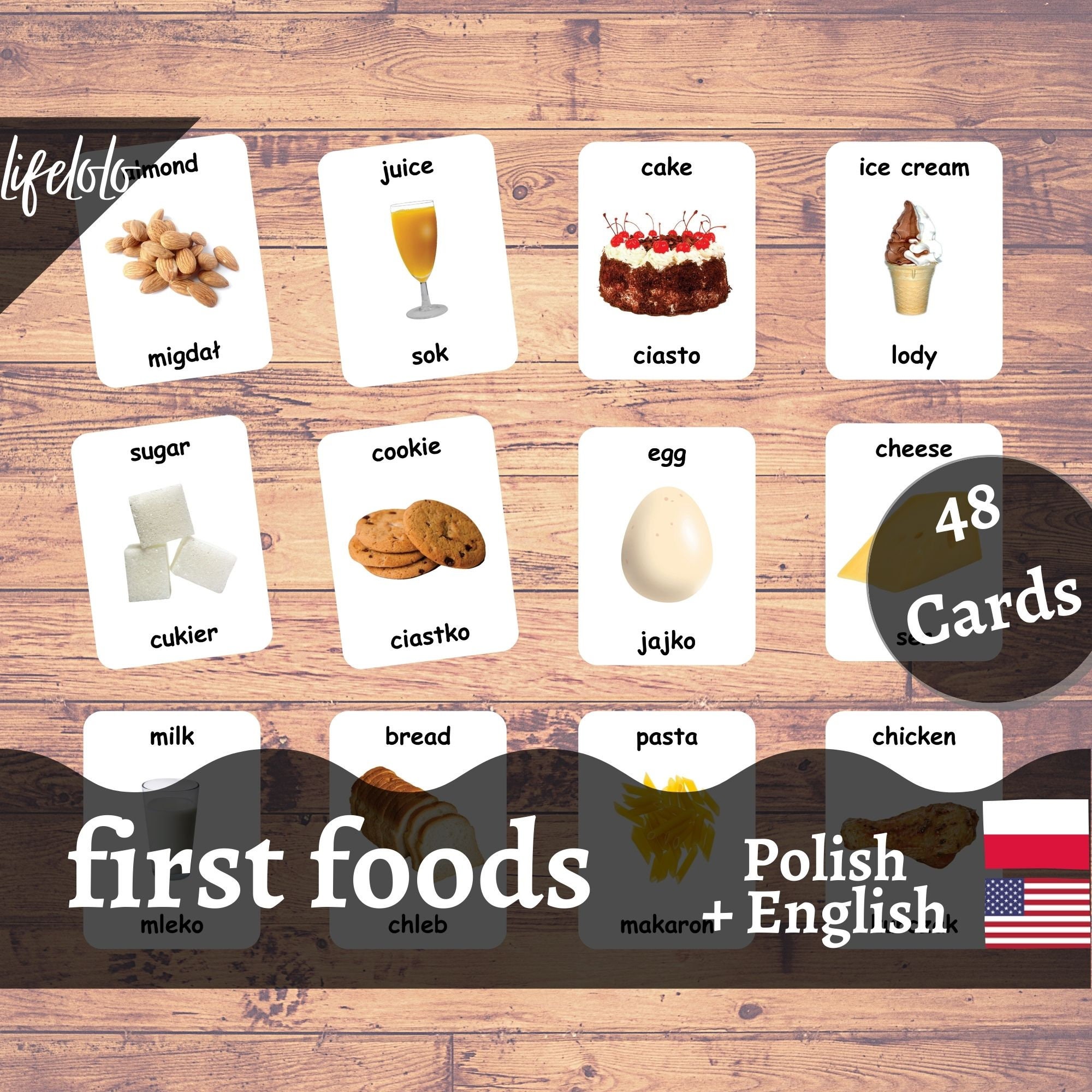 First Foods POLISH 48 Polish Flash Cards English Bilingual | Etsy