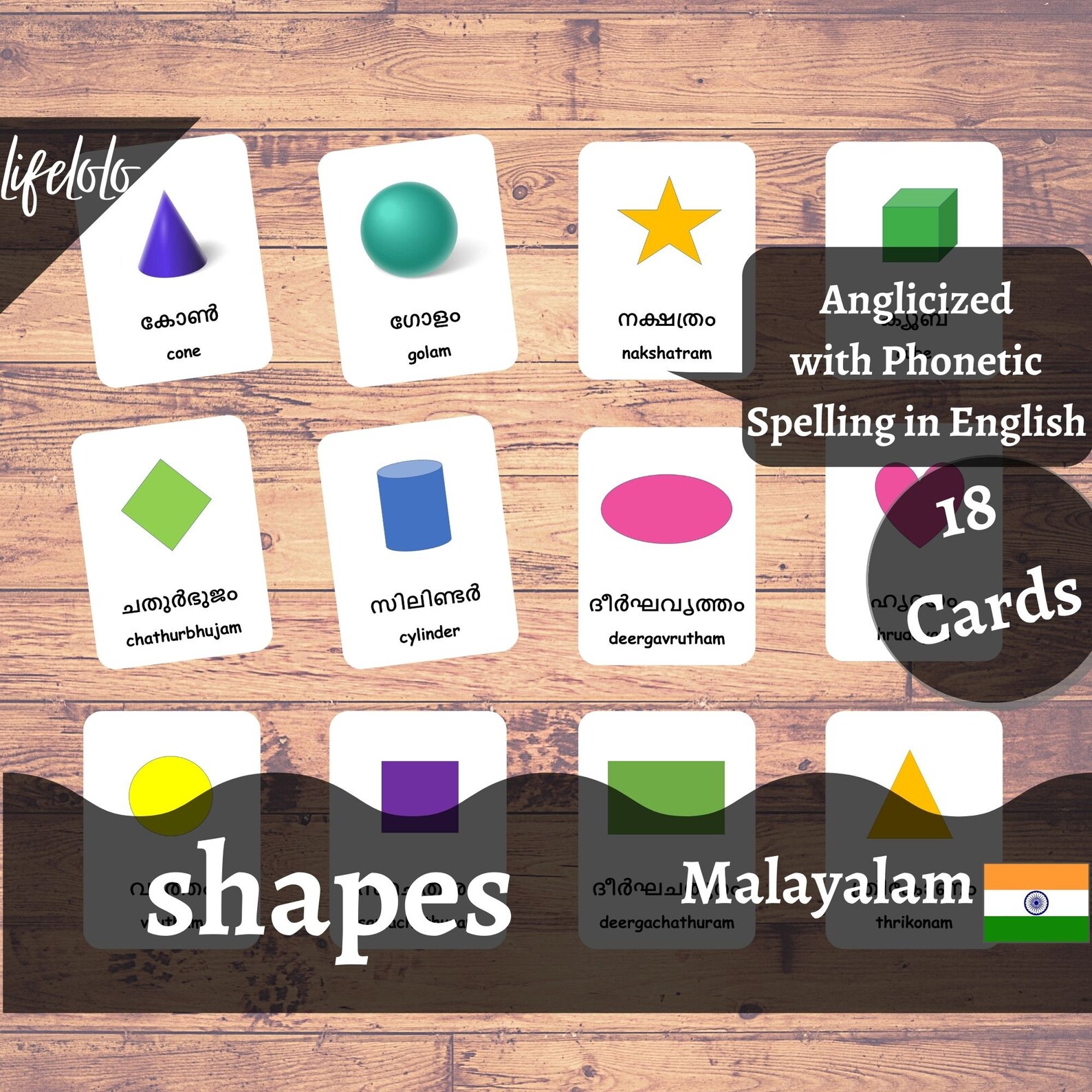 Shapes MALAYALAM Flash Cards | English Bilingual Cards | Geometric ...