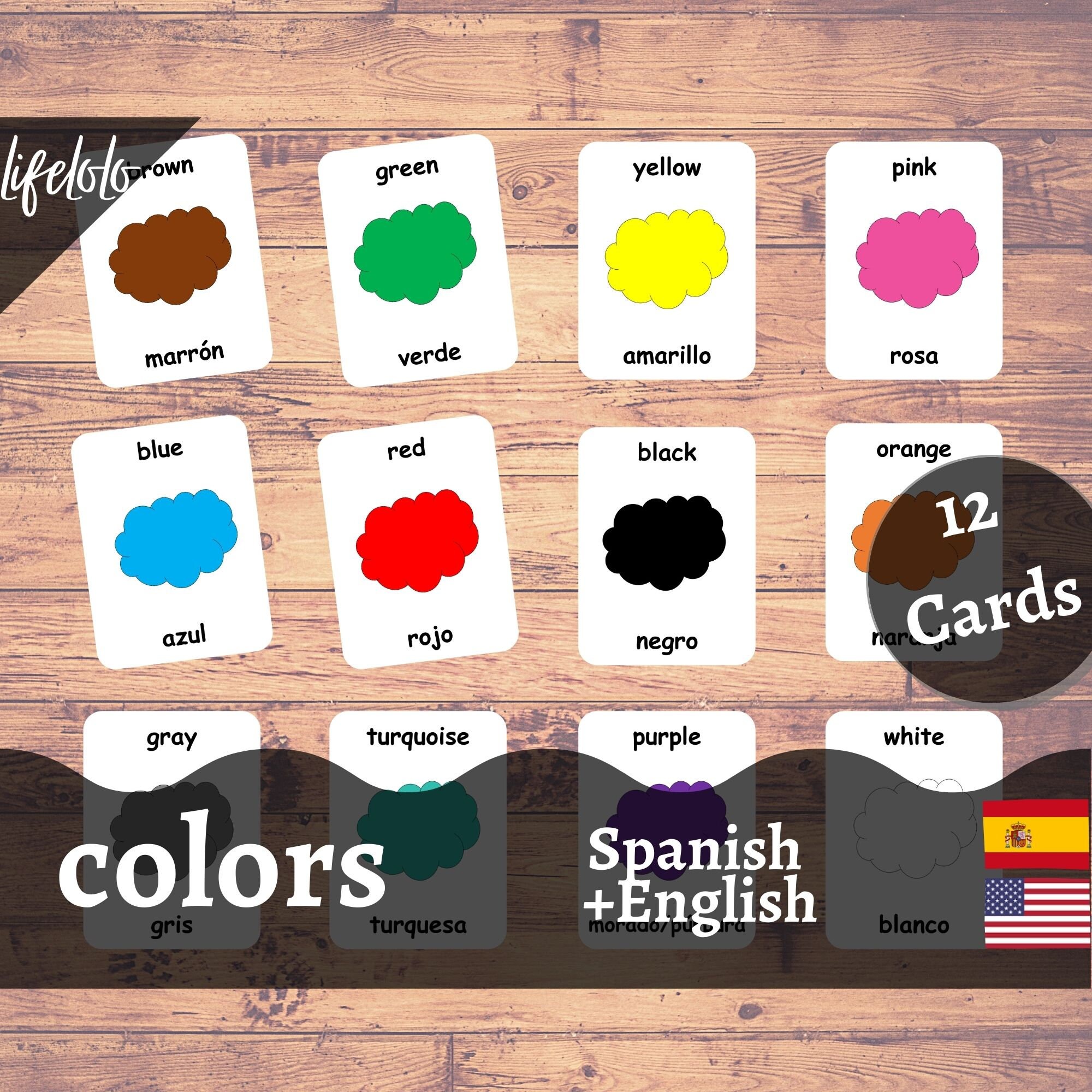 Colors SPANISH Version - English Bilingual Cards | 12 Spanish Flash ...
