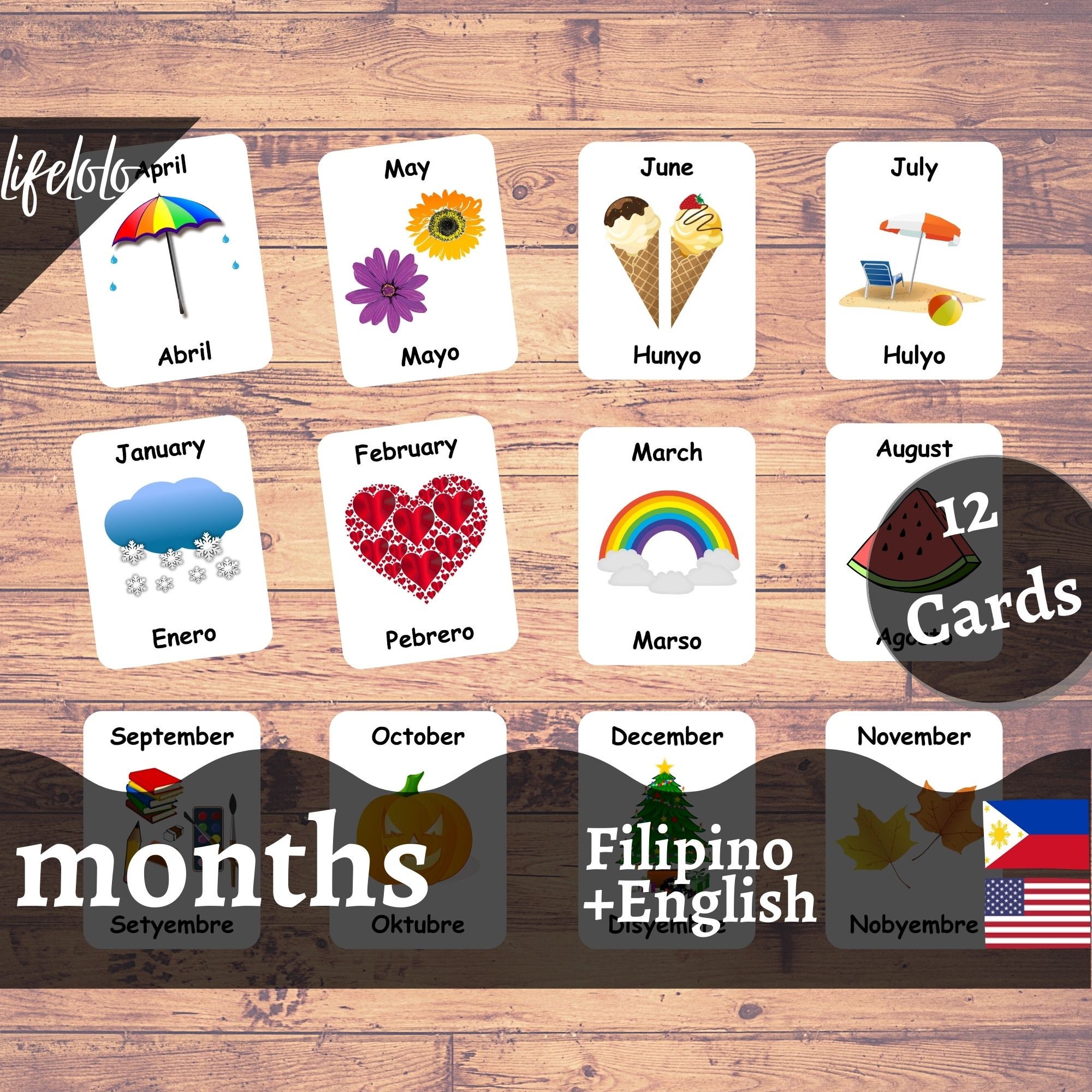 FILIPINO Flash Cards BUNDLE Tagalog English Bilingual Cards | Etsy