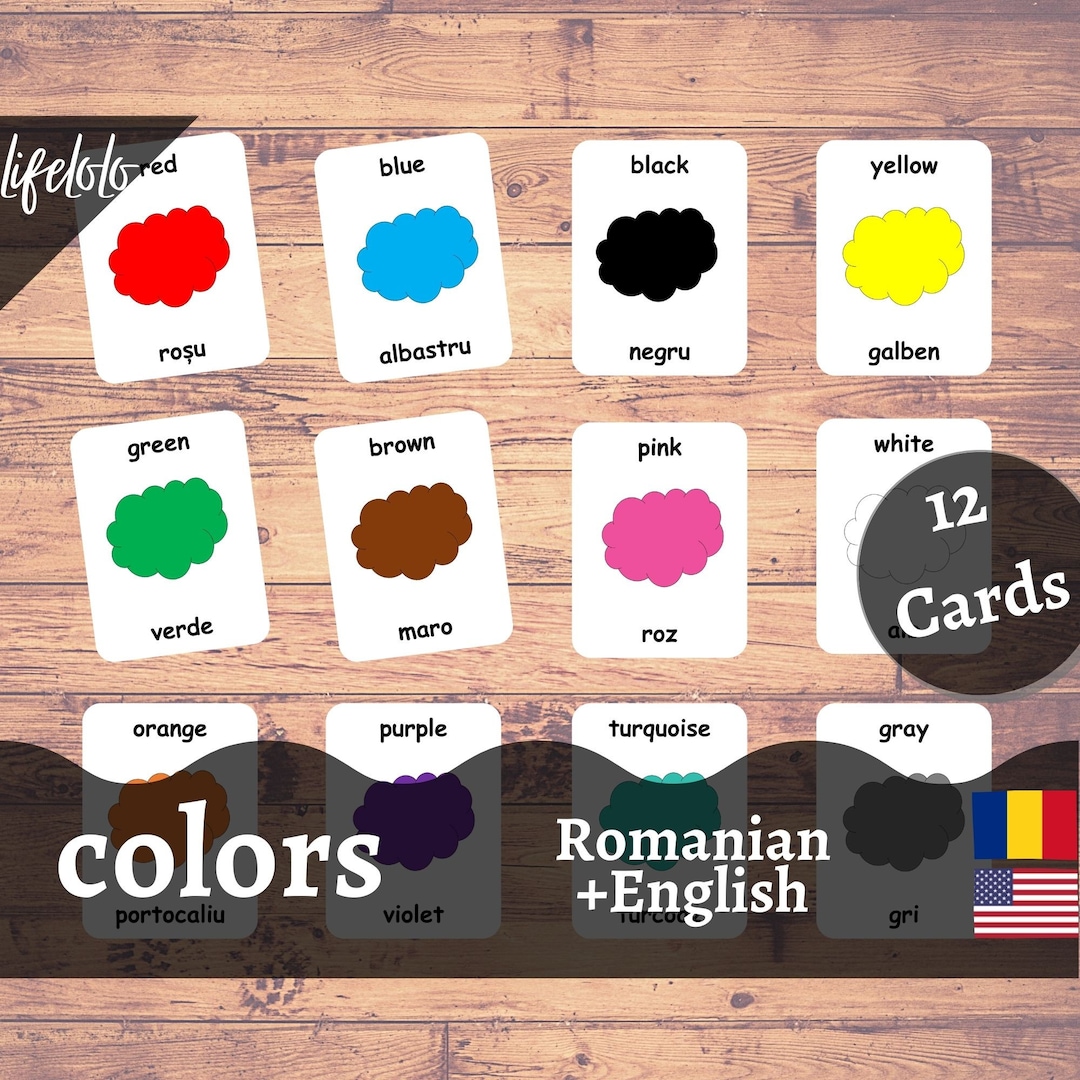 Colors ROMANIAN Version - English Bilingual Cards | 12 Romanian Flash ...