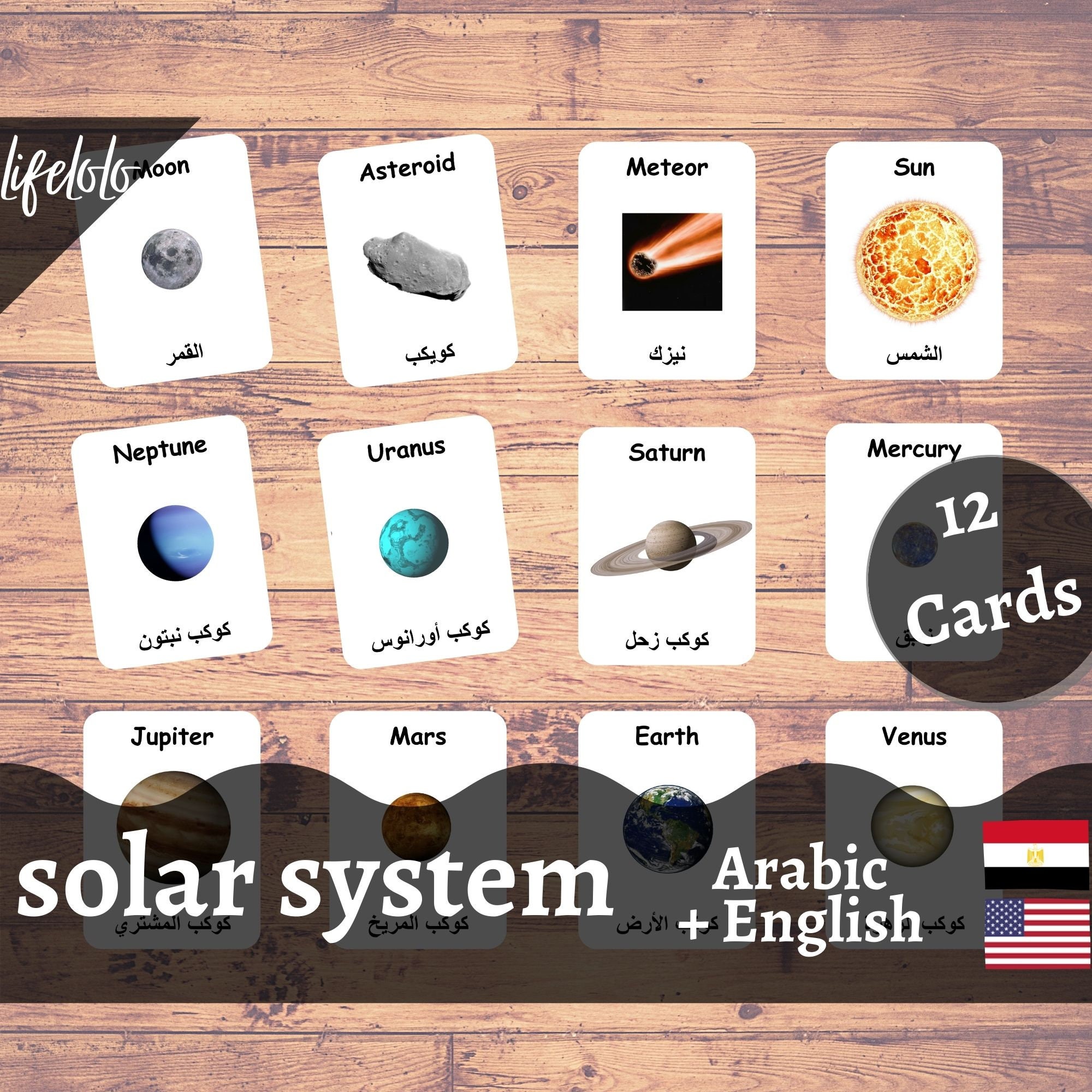 Solar System ARABIC Flash Cards Montessori cards Arabic | Etsy