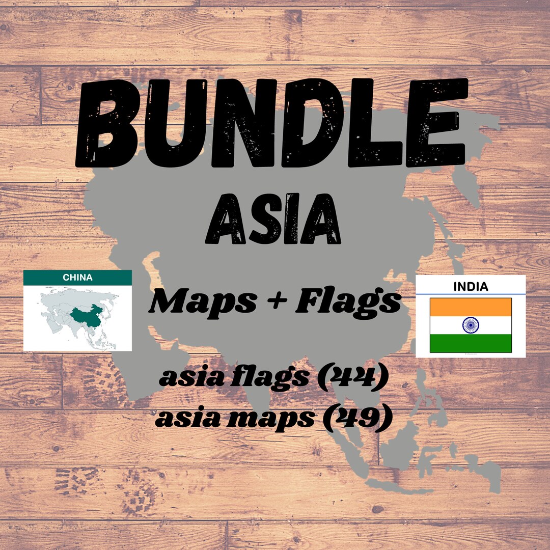 ASIA Maps & Flags BUNDLE, 93 Flash Cards, Montessori Cards, Three Part ...
