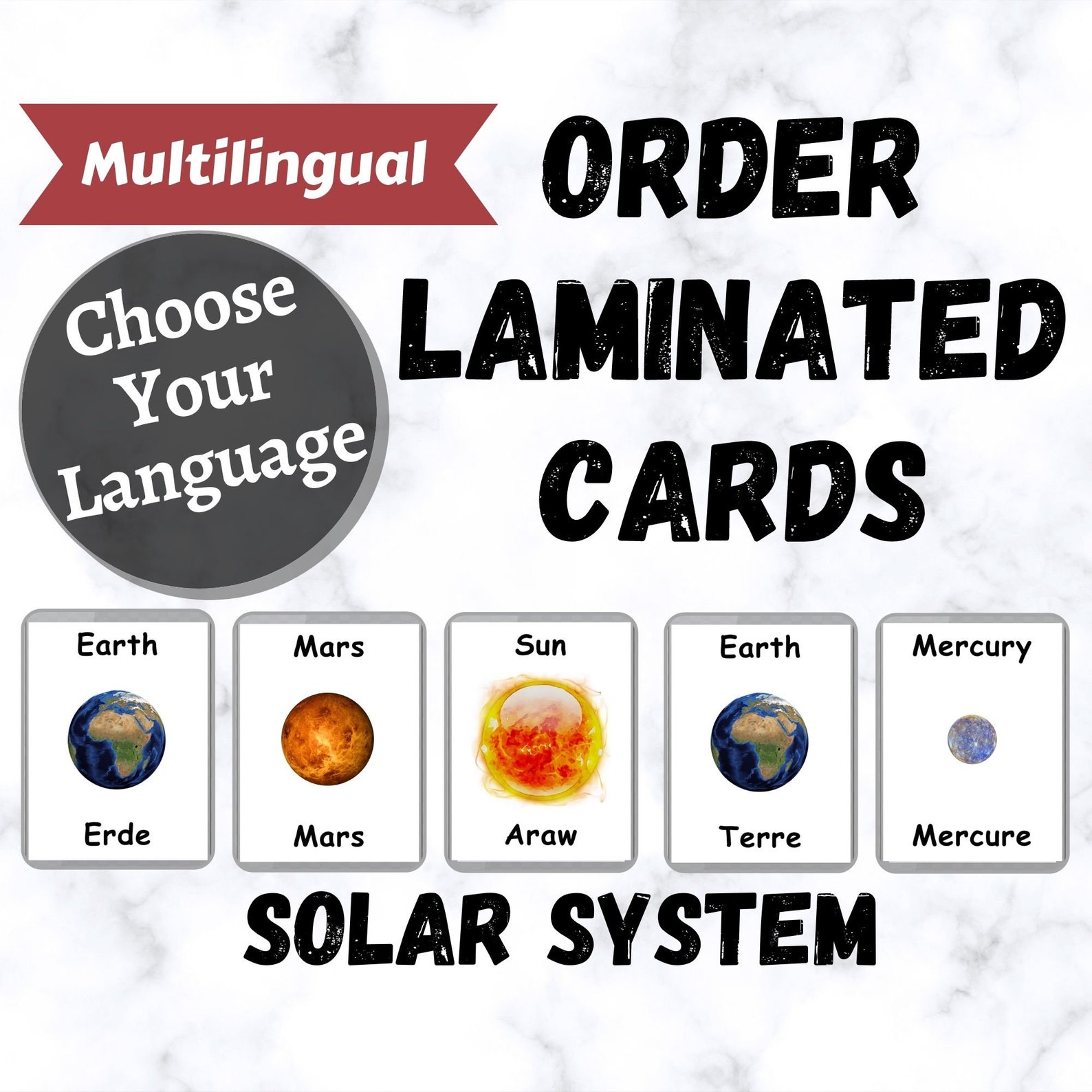 Printed Laminated Cards Solar System Flash Cards Bilingual - Etsy