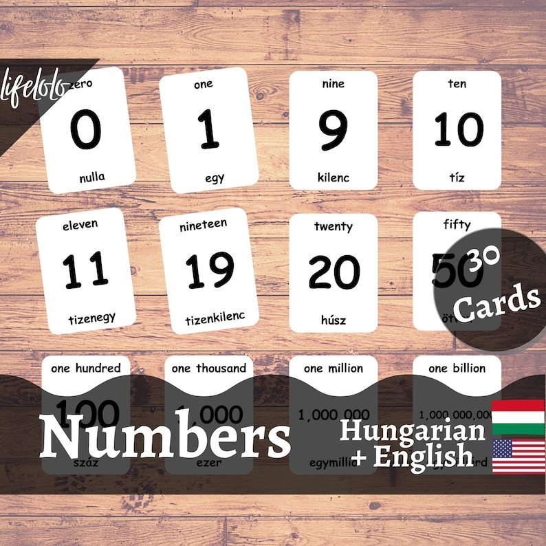 Numbers in Hungarian 30 Cards Hungarian Flash Cards | Etsy