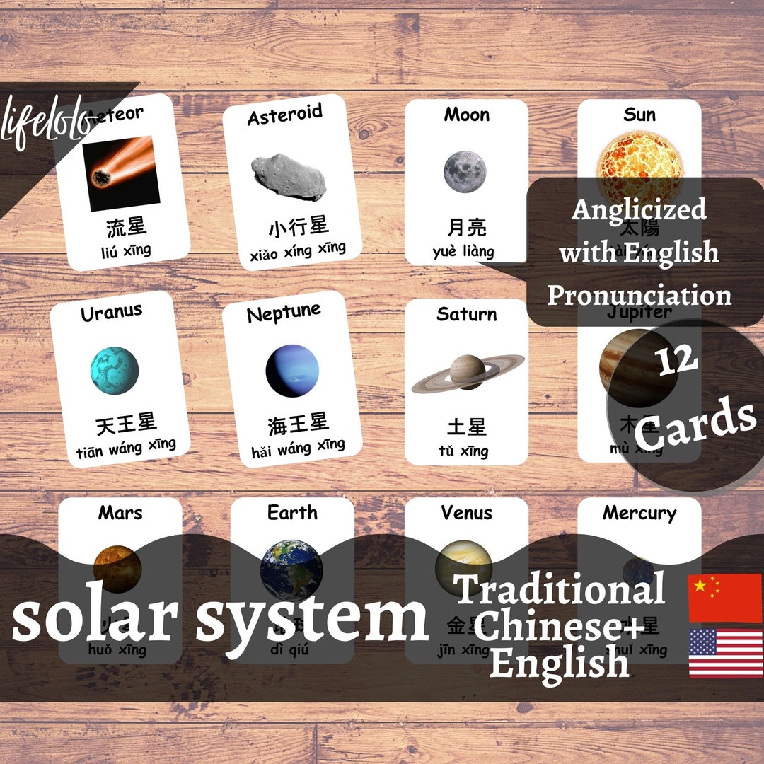 Solar System - Traditional CHINESE Flash Cards | Montessori Printable ...