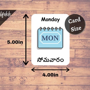 Days of the Week | TELUGU | English Bilingual Cards | 12 Telugu Flash ...