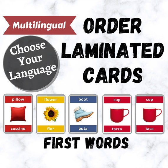 Printed Laminated Cards First Words For Kids Bilingual | Etsy