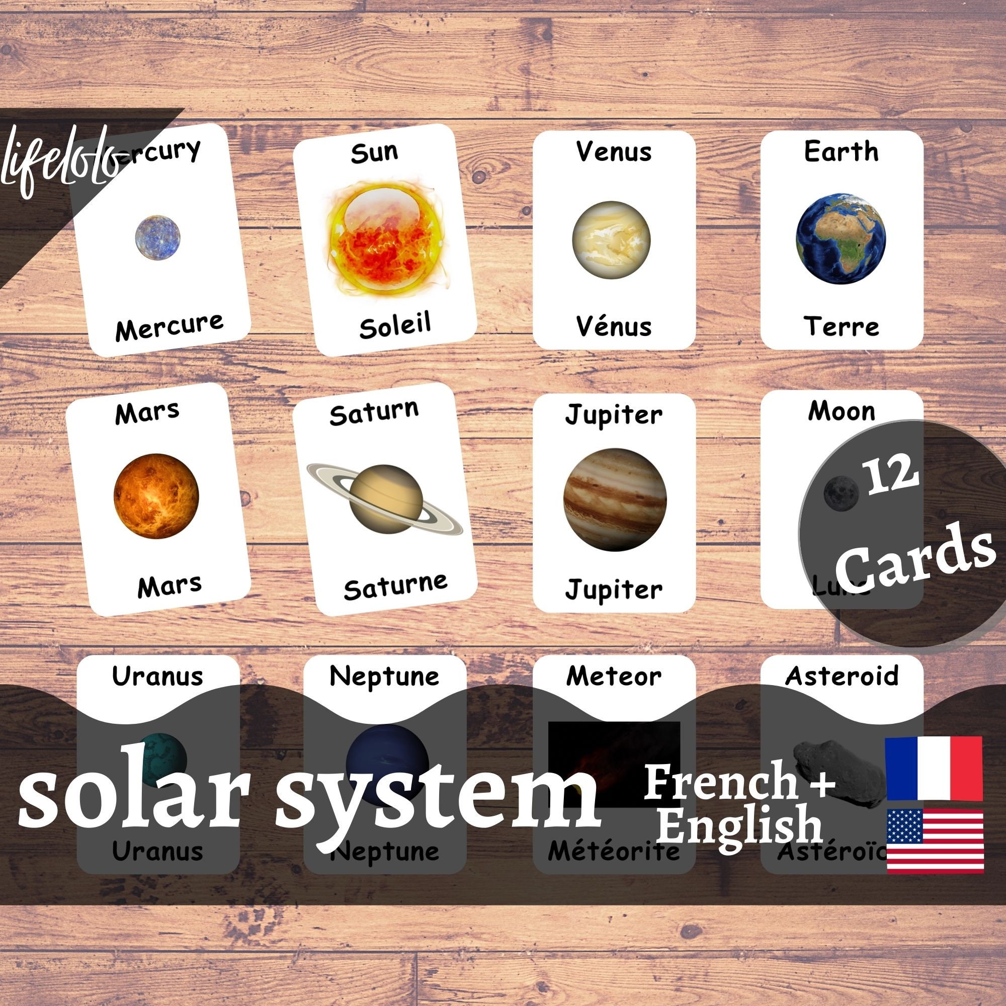 Solar System French Flash Cards Montessori cards French | Etsy