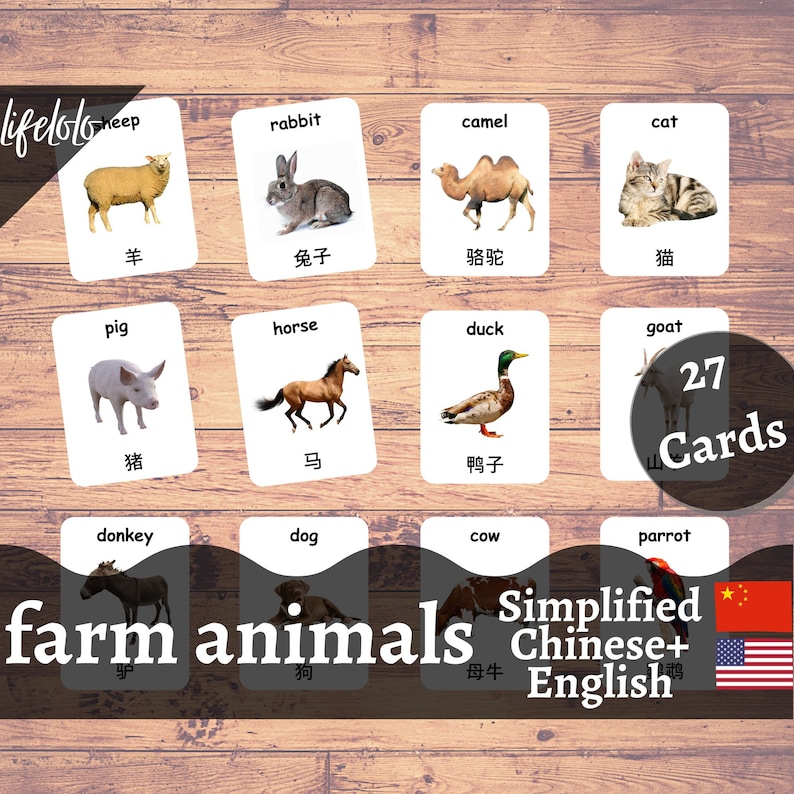 Farm Animals SIMPLIFIED CHINESE English Bilingual Cards - Etsy