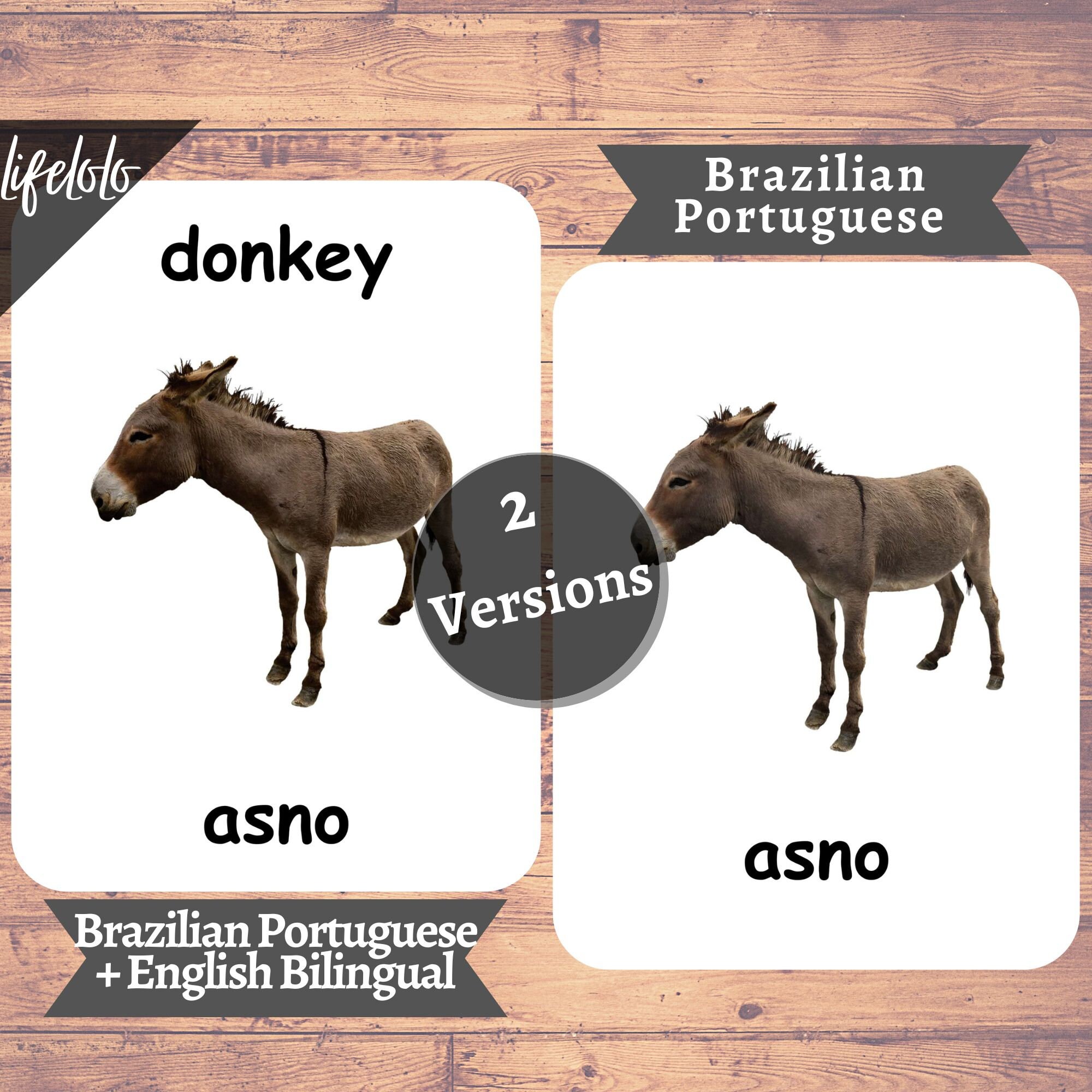 Farm Animals Brazilian PORTUGUESE English Bilingual Cards - Etsy