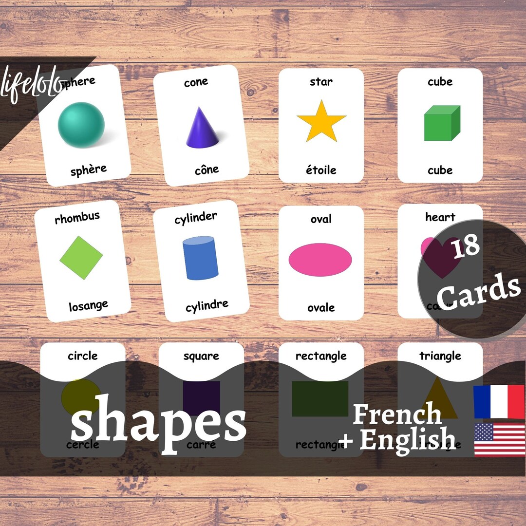 Shapes FRENCH Flash Cards | English Bilingual Cards | Geometric Shapes ...