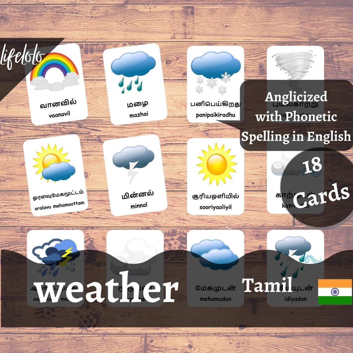Weather Cards in TAMIL | Tamil Flash Cards | English Bilingual Cards ...