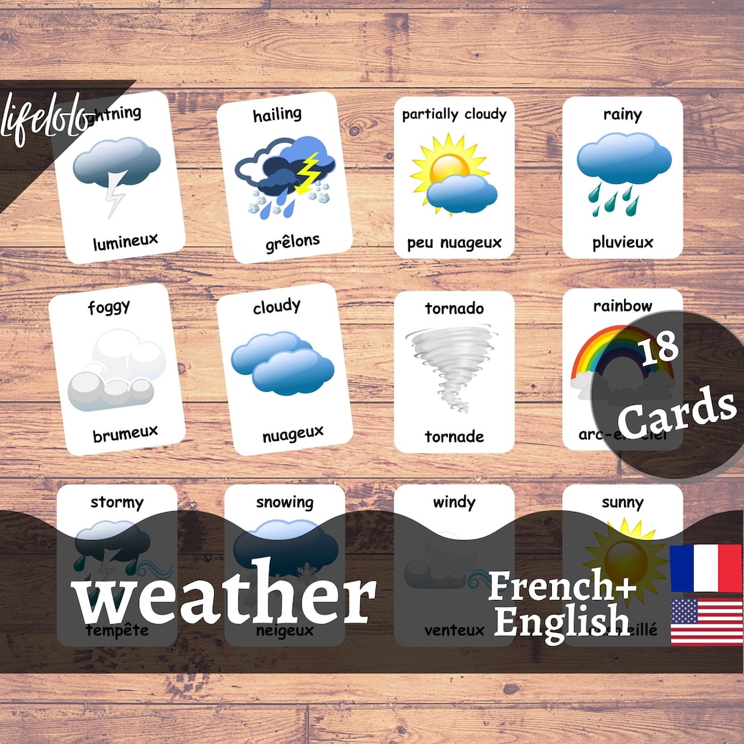 Weather Cards in FRENCH | French Flash Cards | English Bilingual Cards ...