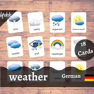 Weather Cards in GERMAN | German Flash Cards | English Bilingual Cards ...