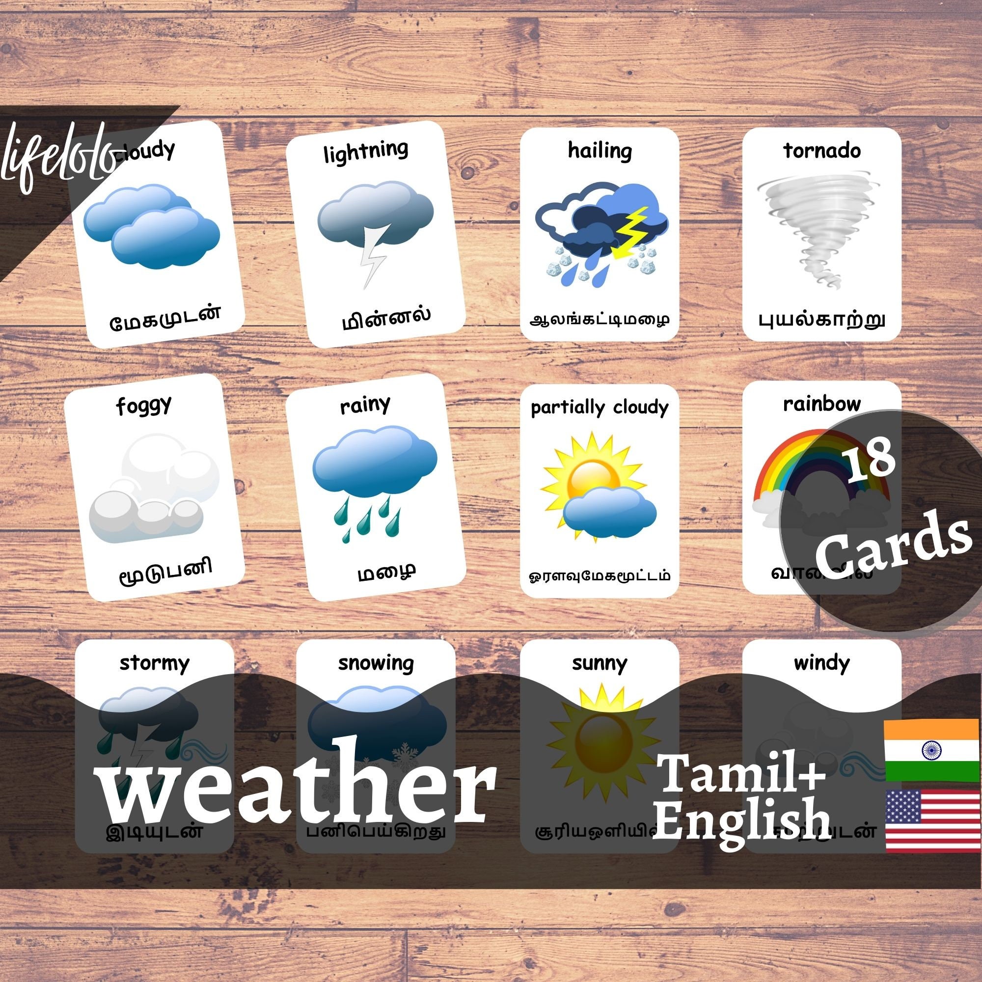 Weather Cards in TAMIL | Tamil Flash Cards | English Bilingual Cards ...