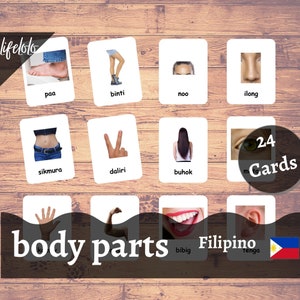 Body Parts (real) | FILIPINO| English Bilingual Cards | 24 Tagalog ...