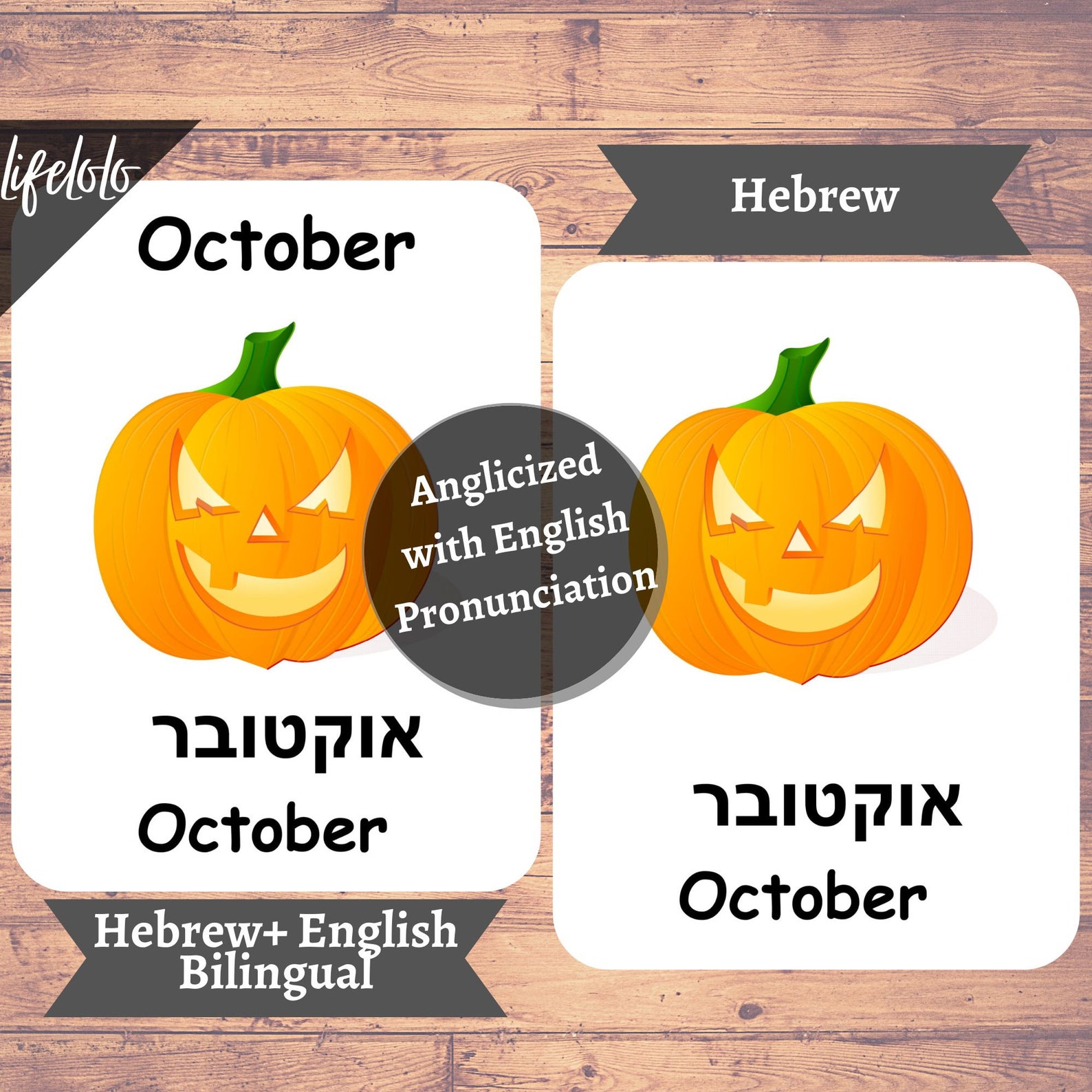 Months of the Year HEBREW Flash Cards 12 Bilingual Cards - Etsy