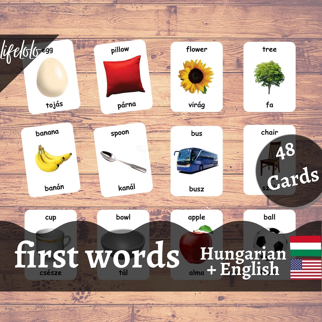 Hungarian English Bilingual Flash Cards: First Words (printable ...