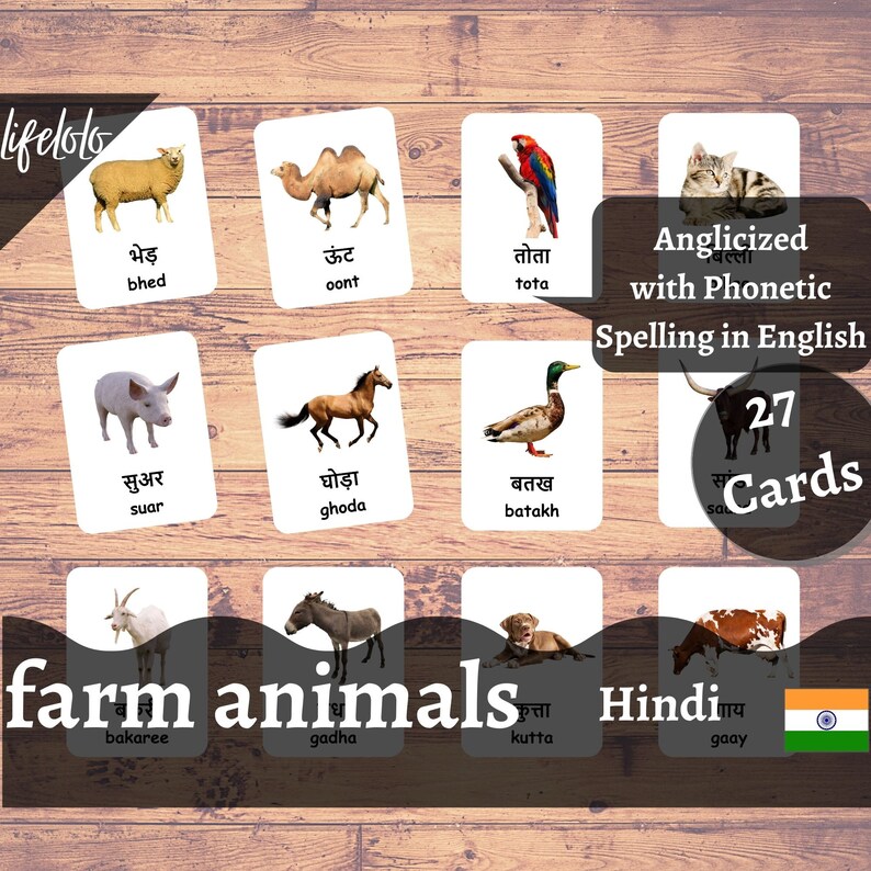 Farm Animals HINDI English Bilingual Cards 27 Hindi - Etsy