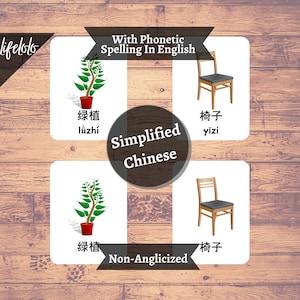 Household Items SIMPLIFIED CHINESE Flash Cards, Bilingual Cards ...