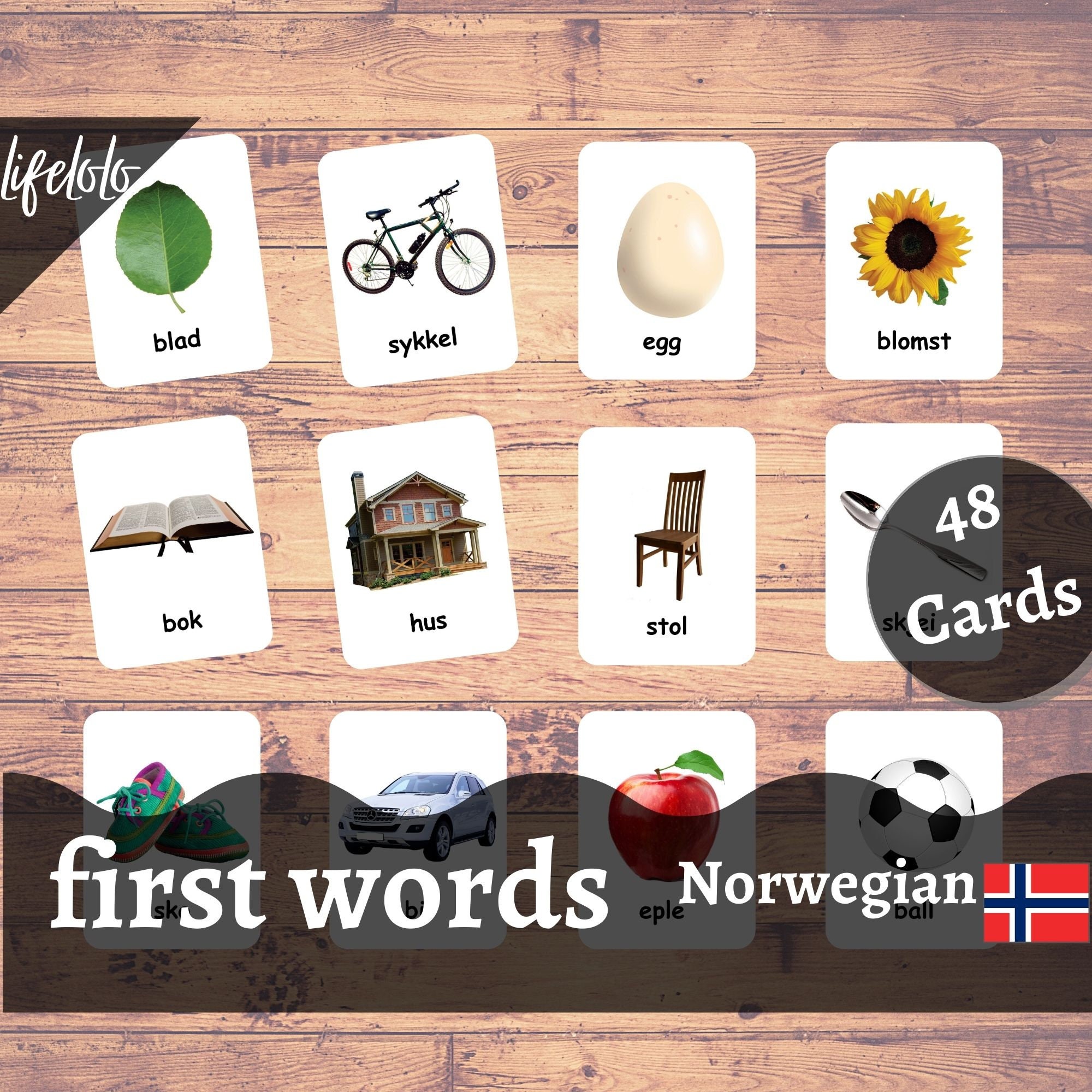 First Words NORWEGIAN Version - English Bilingual Cards | 48 Flash ...