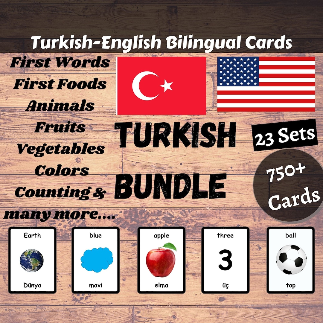 TURKISH Flash Cards BUNDLE - Turkish English Bilingual Cards | Turkish ...
