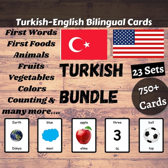 TURKISH Flash Cards BUNDLE Turkish English Bilingual Cards - Etsy