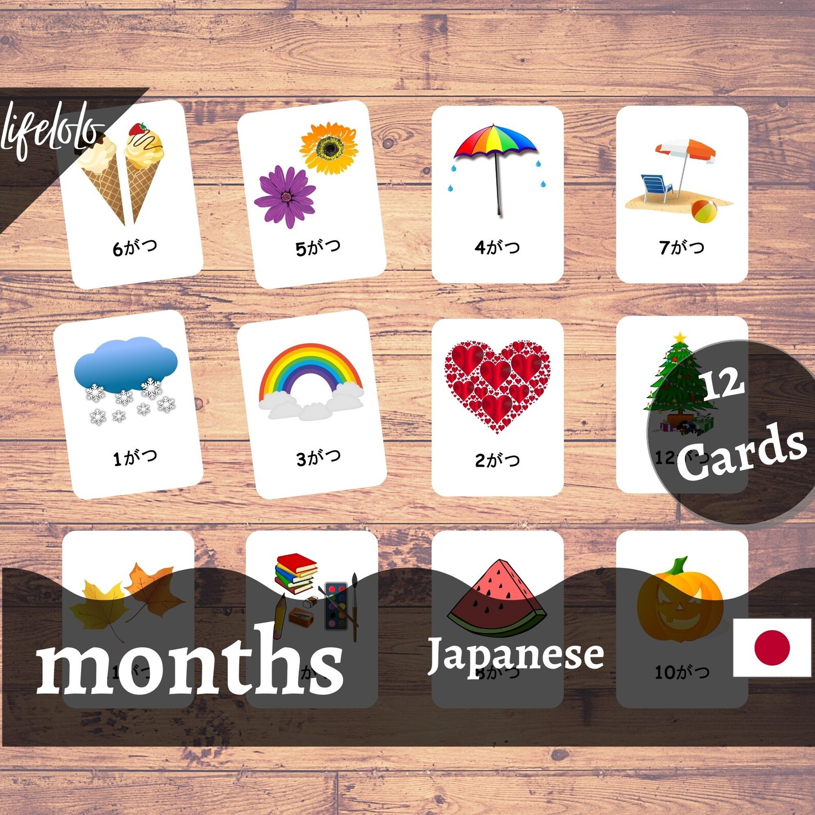 Months of the Year JAPANESE Flash Cards 12 Bilingual Cards | Etsy