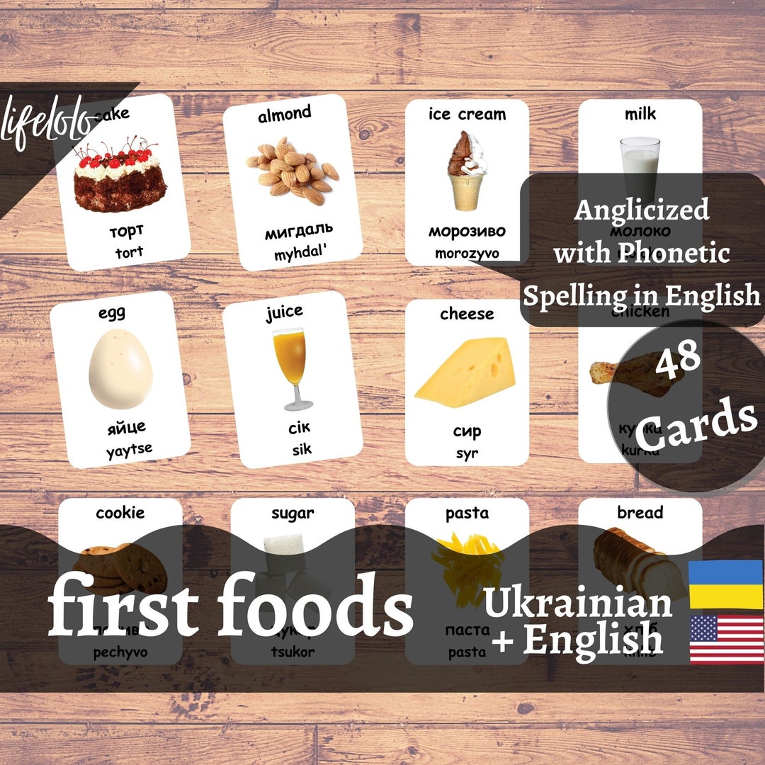 First Foods - UKRAINIAN, 48 Ukrainian Flash Cards, English Bilingual ...