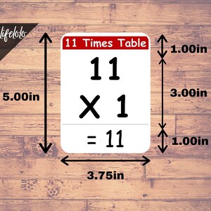 Times Table Printable 11 to 20, Multiplication Table Flash Cards ...