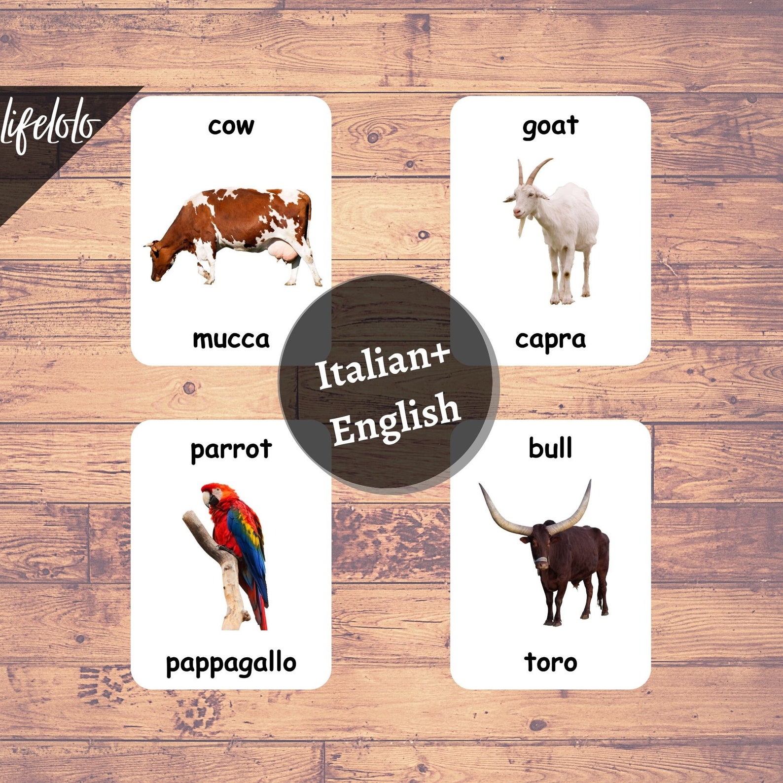 Farm Animals ITALIAN English Bilingual Cards 27 Italian - Etsy