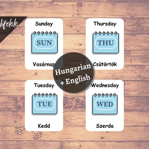 Days of the Week | HUNGARIAN | English Bilingual Cards | 12 Hungarian ...