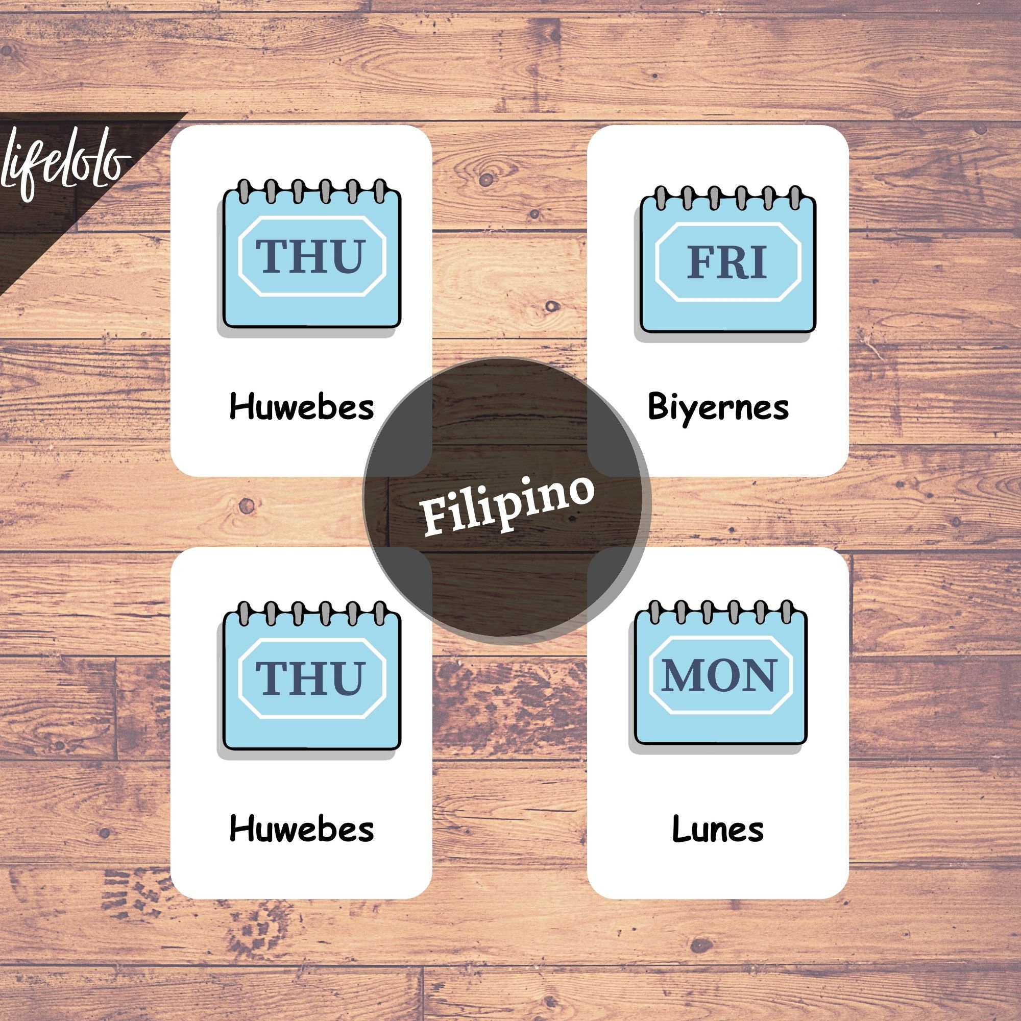 Days of the Week FILIPINO English Bilingual Cards 12 - Etsy