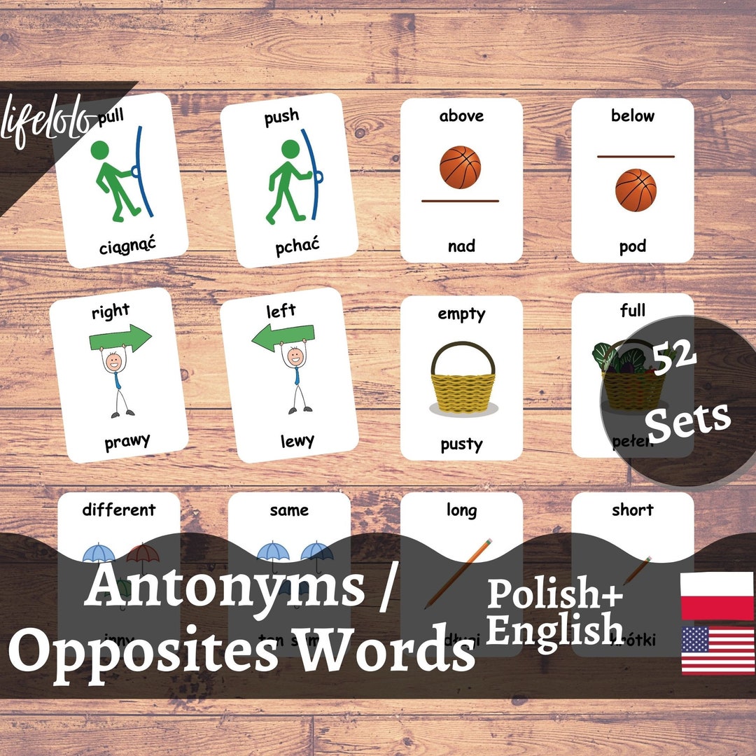 Antonyms Polish Flashcards, English Bilingual Cards, 104 Opposite Words ...
