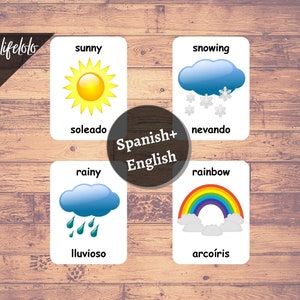 Weather Cards in SPANISH | Spanish Flash Cards | English Bilingual ...